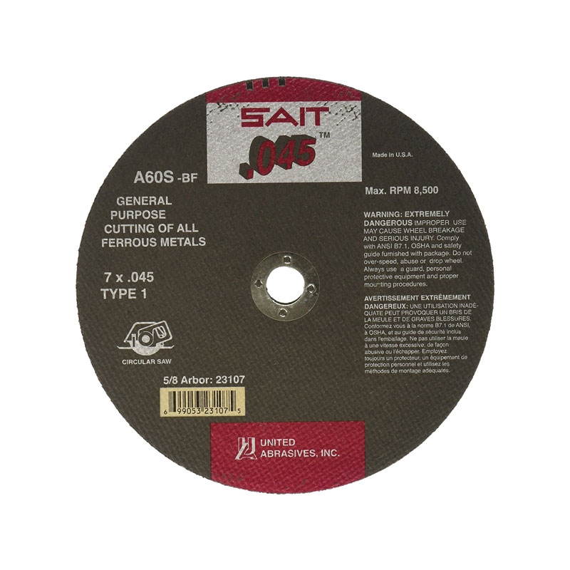 Steel Mart: DISC/BLADE METAL A60S 0.045" CUT SAIT TYPE 1, 7" X 0.045" X 5/8" (23107)